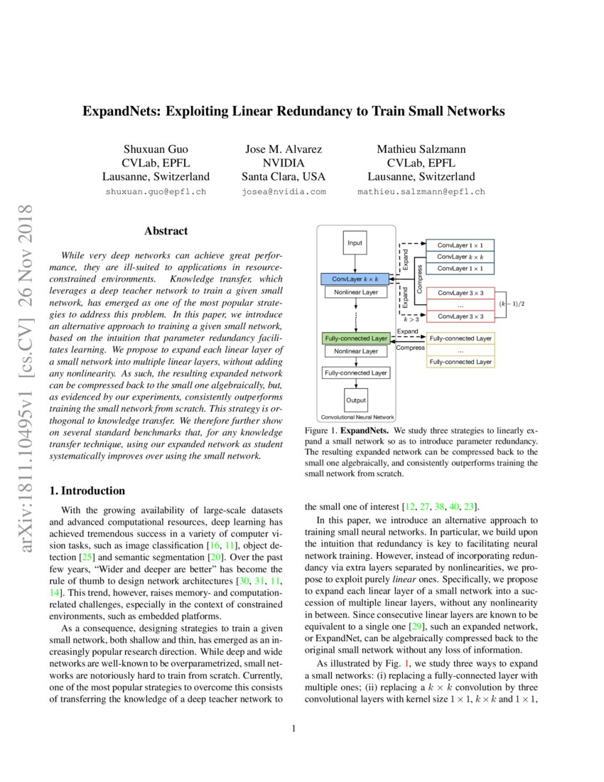 ExpandNets: Exploiting Linear Redundancy to Train Small Networks | DeepAI
