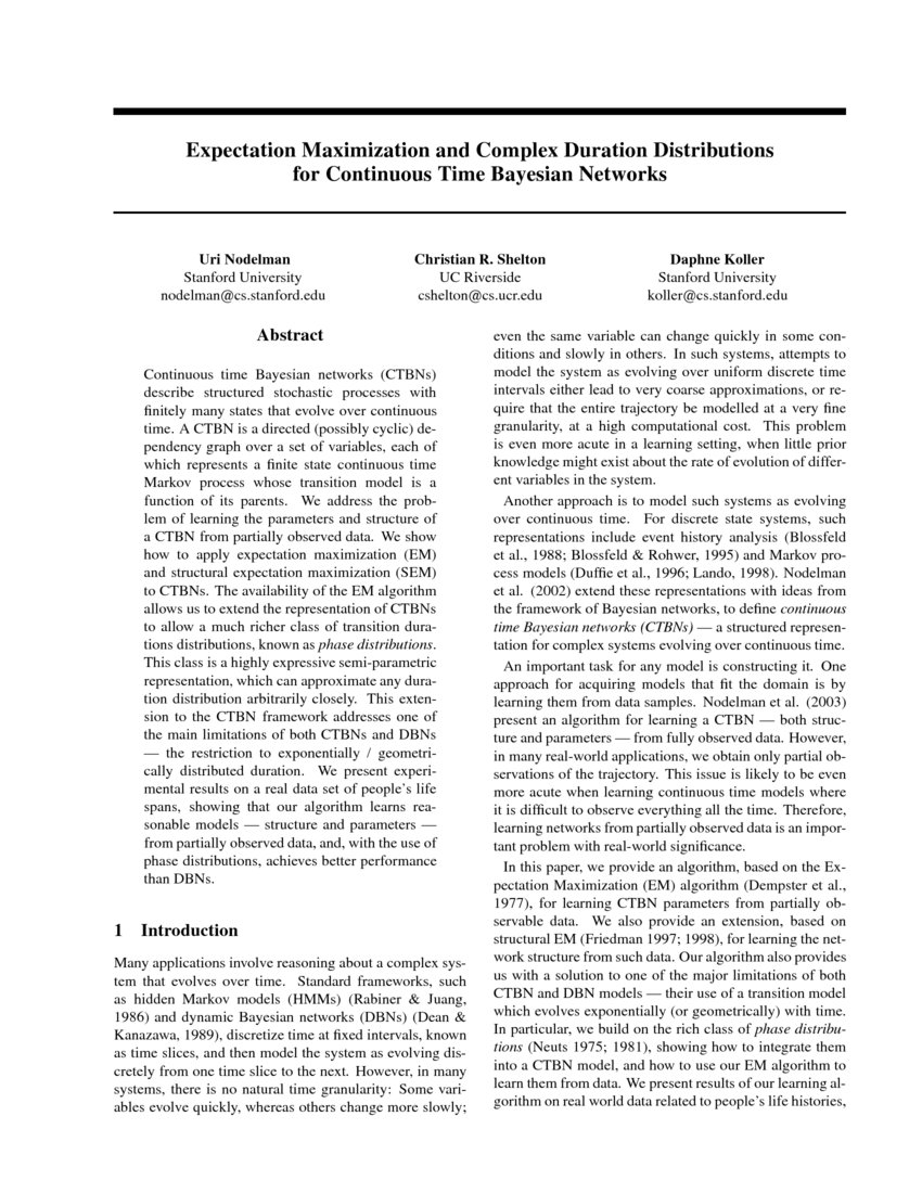 Expectation Maximization And Complex Duration Distributions For Continuous Time Bayesian 3054