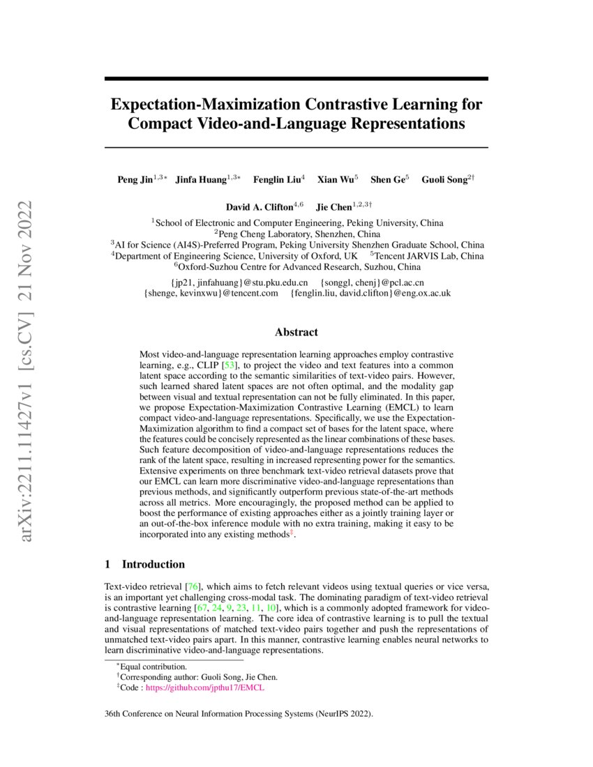 Expectation Maximization Contrastive Learning For Compact Video And Language Representations 5643