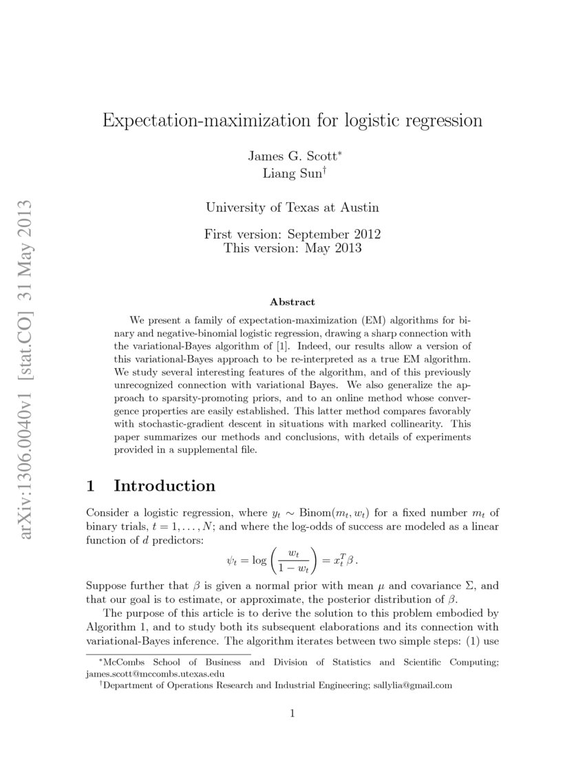 Expectation-maximization for logistic regression | DeepAI