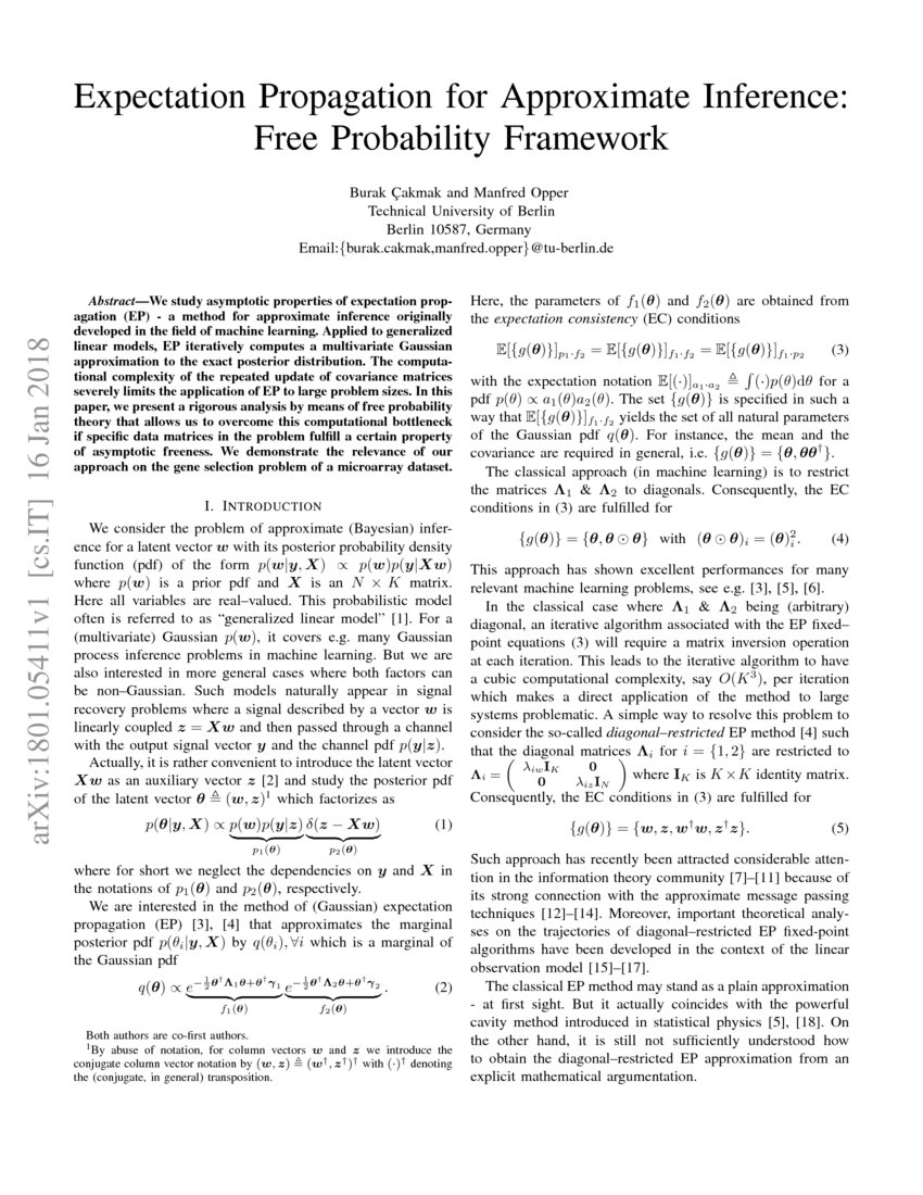 Expectation Propagation for Approximate Inference: Free Probability Framework | DeepAI