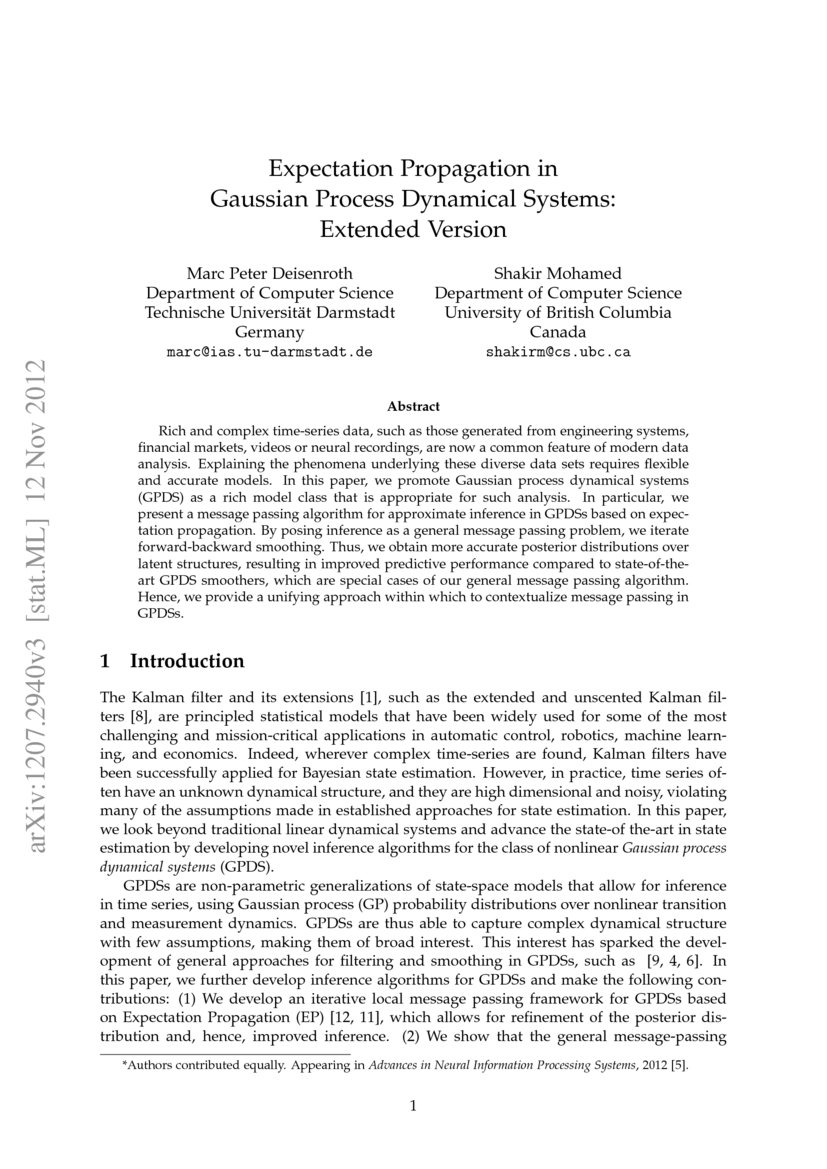 Expectation Propagation In Gaussian Process Dynamical Systems Extended