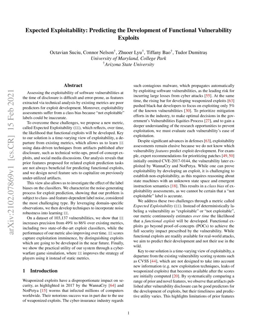 Expected Exploitability Predicting The Development Of Functional Vulnerability Exploits Deepai