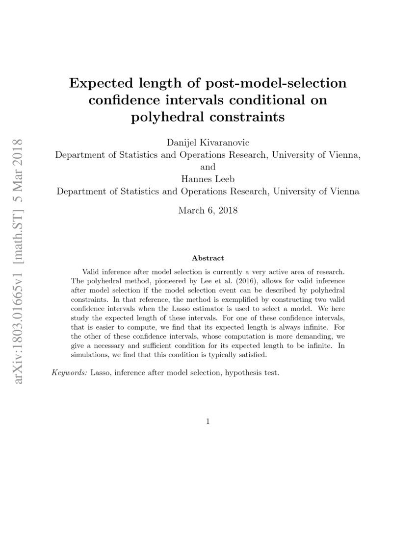 Expected Length Of Post Model Selection Confidence Intervals