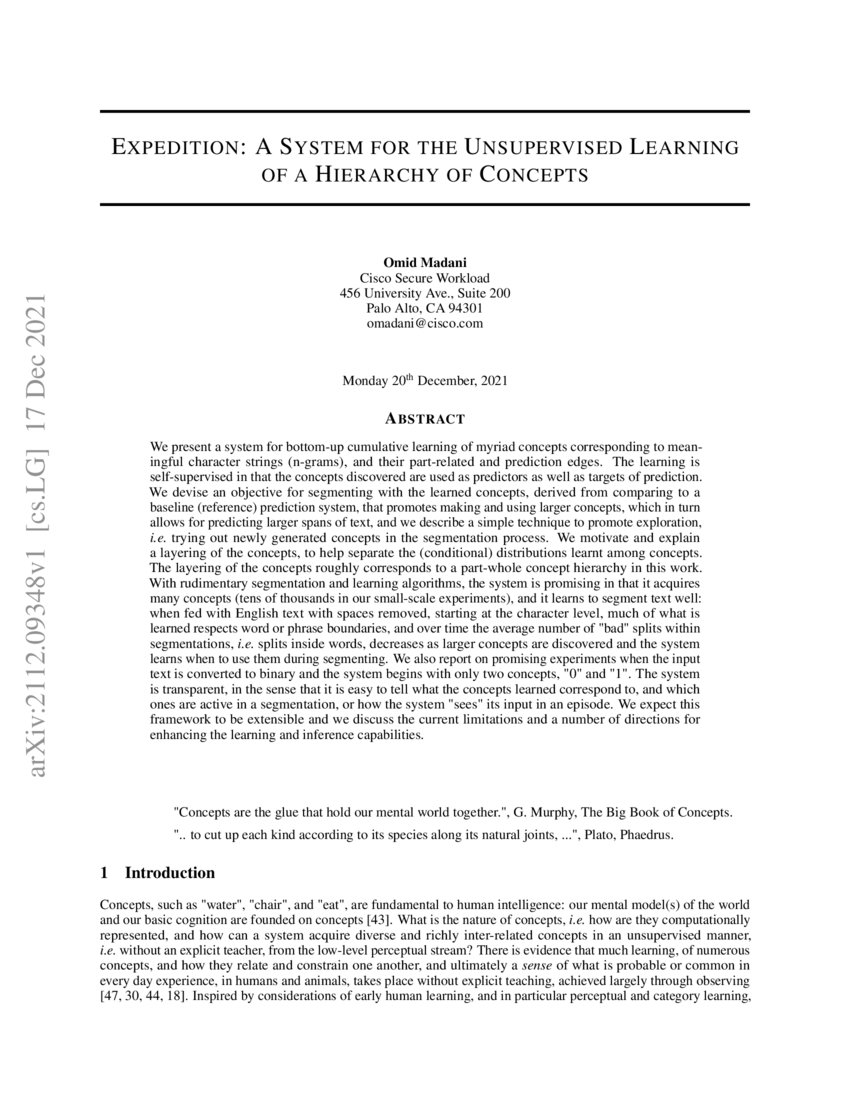 Expedition: A System for the Unsupervised Learning of a Hierarchy of ...