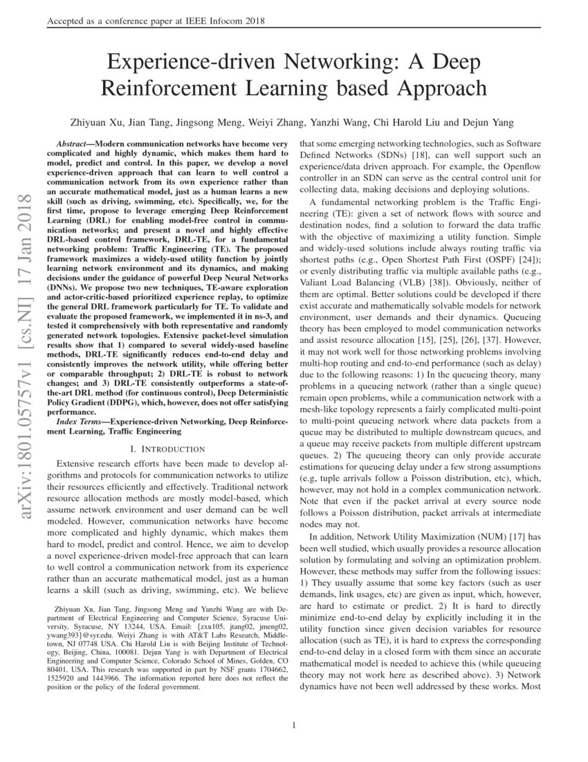 Experience-driven Networking: A Deep Reinforcement Learning based Approach | DeepAI