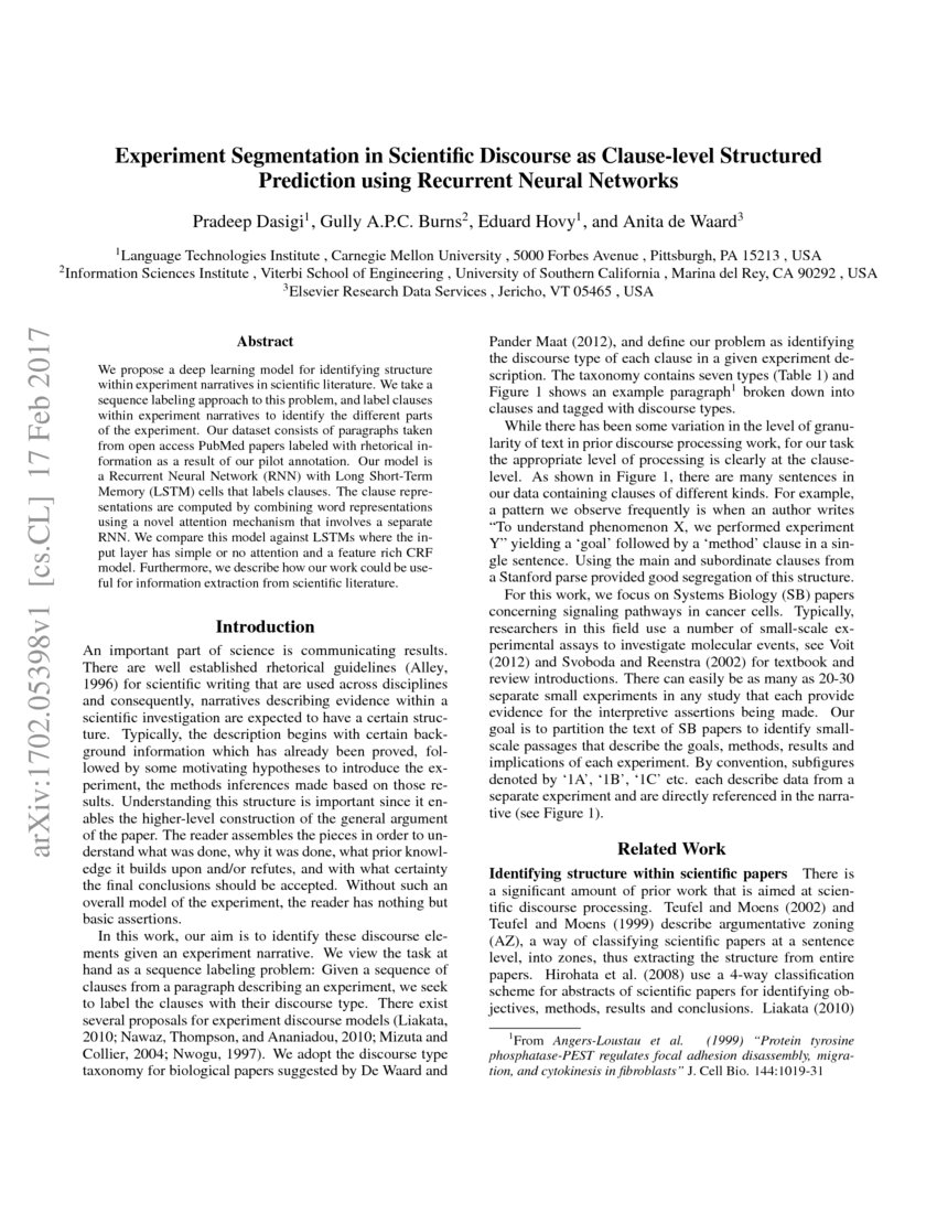 Experiment Segmentation In Scientific Discourse As Clause Level Structured Prediction Using 