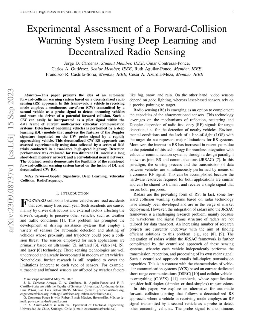 Experimental Assessment of a Forward-Collision Warning System Fusing ...