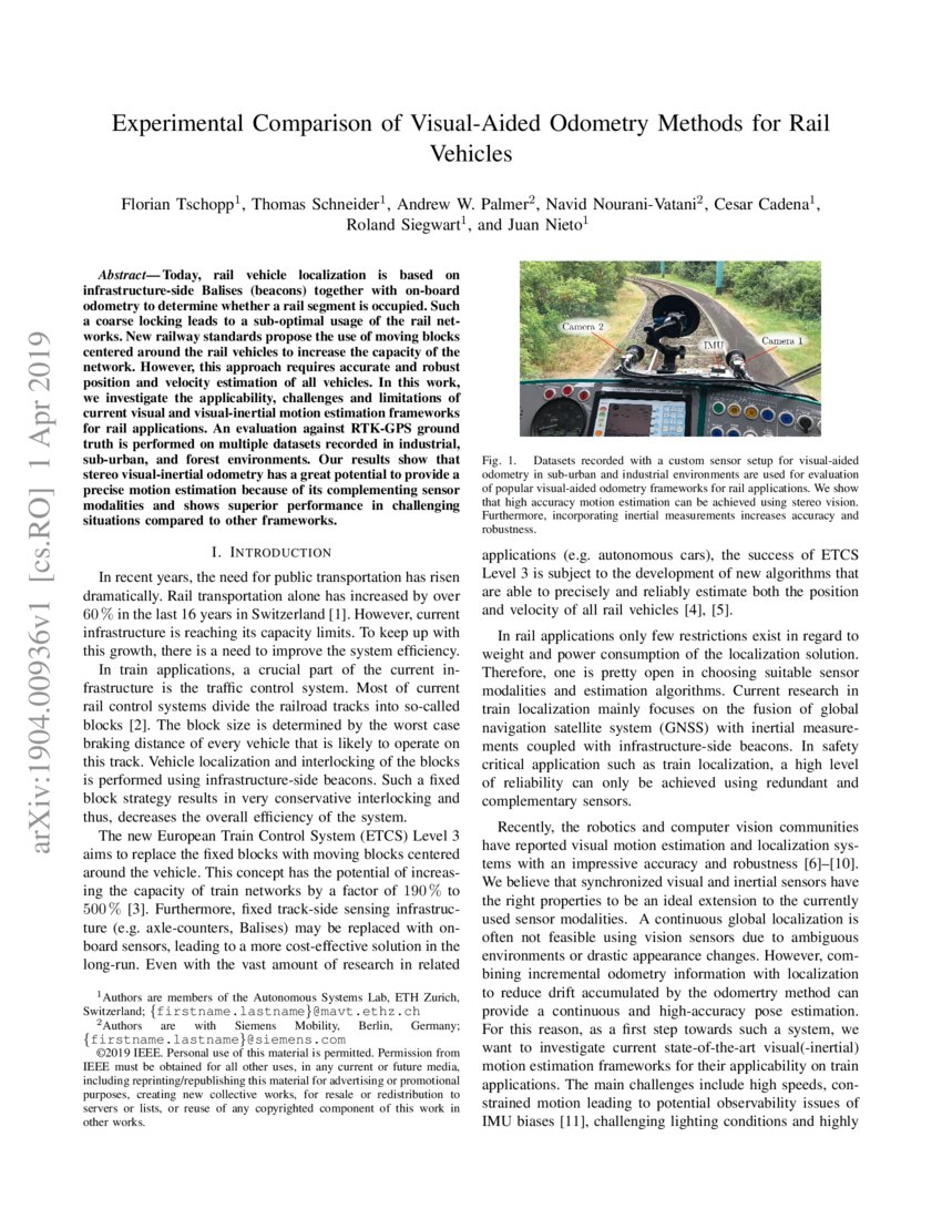 Experimental Comparison of Visual-Aided Odometry Methods for Rail ...