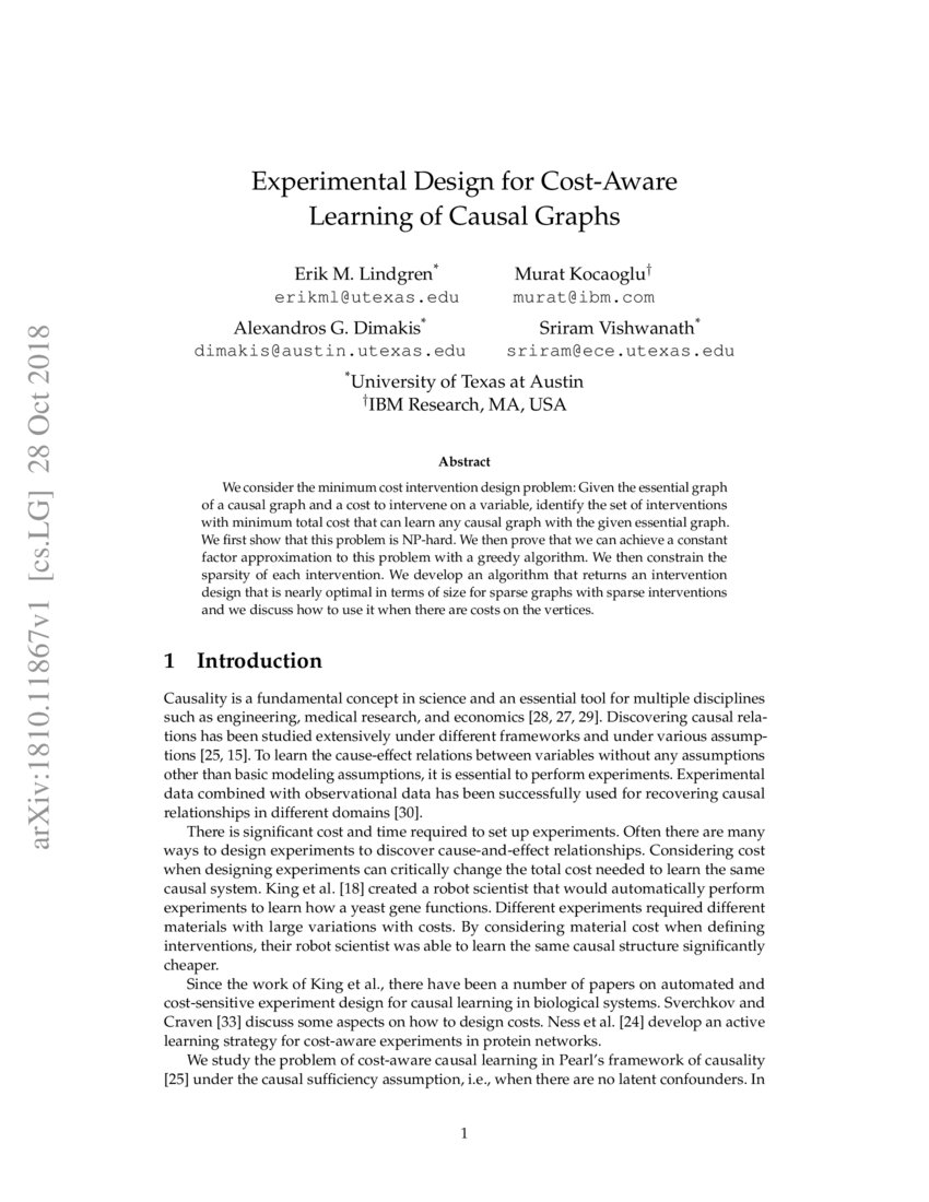 Experimental Design for Cost-Aware Learning of Causal Graphs | DeepAI