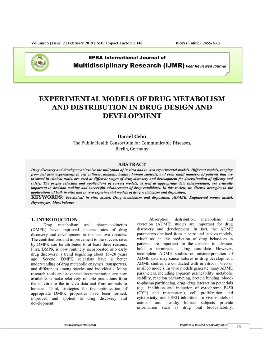 Experimental Models of Drug Metabolism and Distribution in Drug Design ...