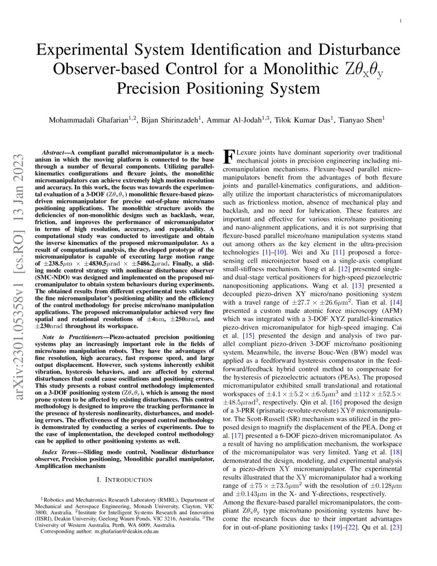 Experimental System Identification And Disturbance Observer Based