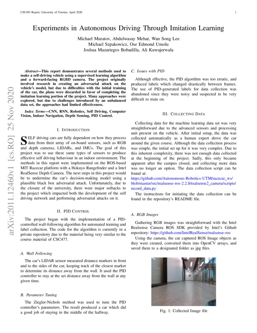 Experiments in Autonomous Driving Through Imitation Learning | DeepAI