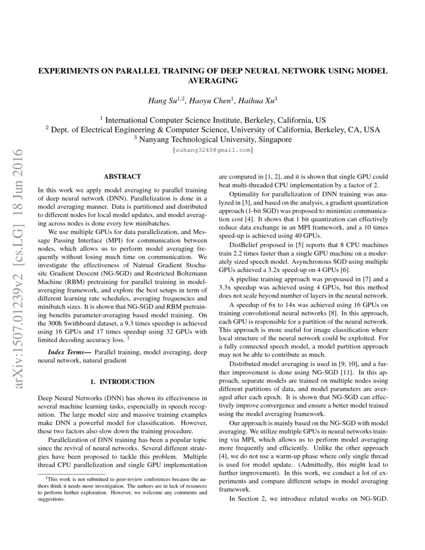 Experiments On Parallel Training Of Deep Neural Network Using Model Averaging Deepai 6445