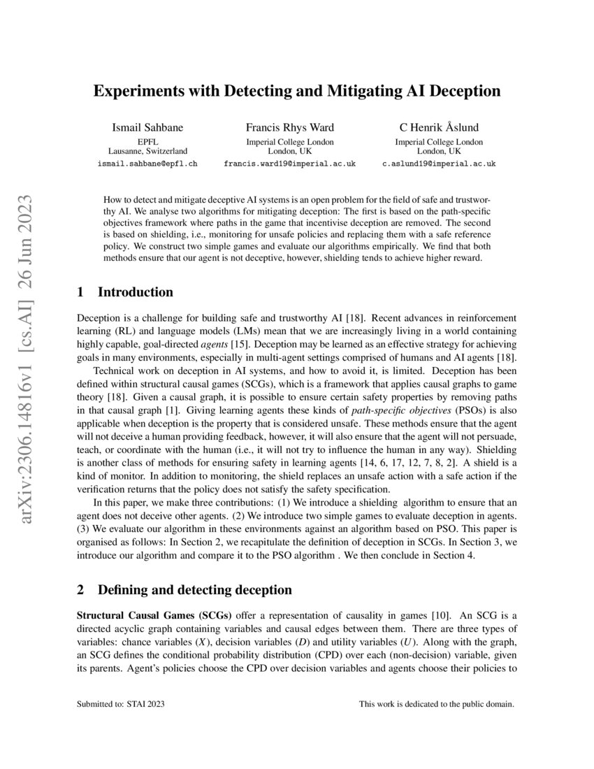 Experiments With Detecting And Mitigating Ai Deception Deepai