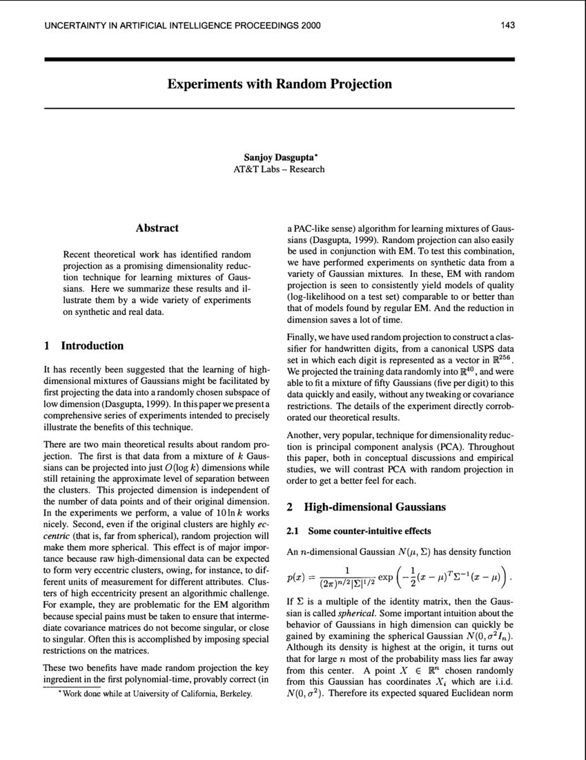 Experiments with Random Projection | DeepAI