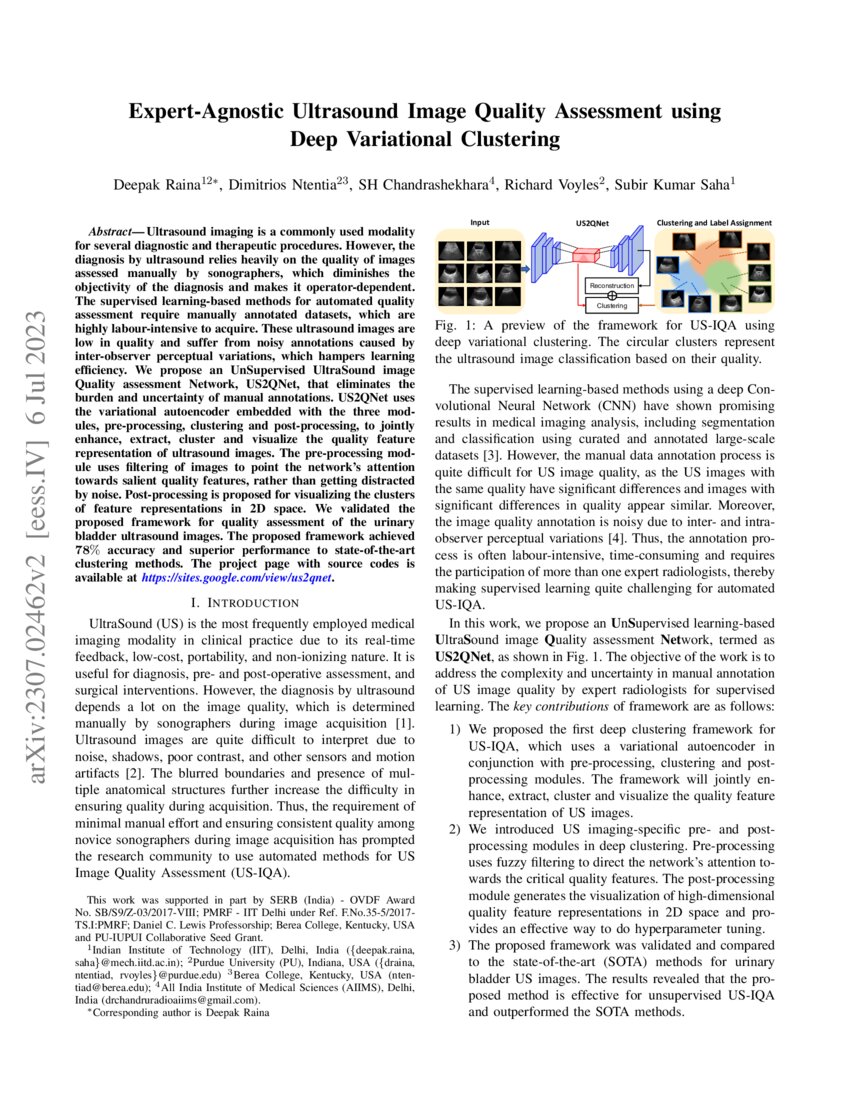 Expert Agnostic Ultrasound Image Quality Assessment Using Deep Variational Clustering Deepai 7177
