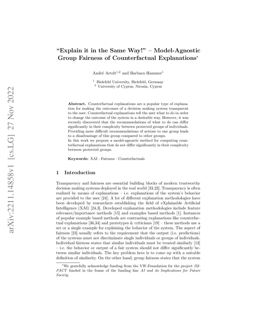 Explain It In The Same Way Model Agnostic Group Fairness Of Counterfactual Explanations