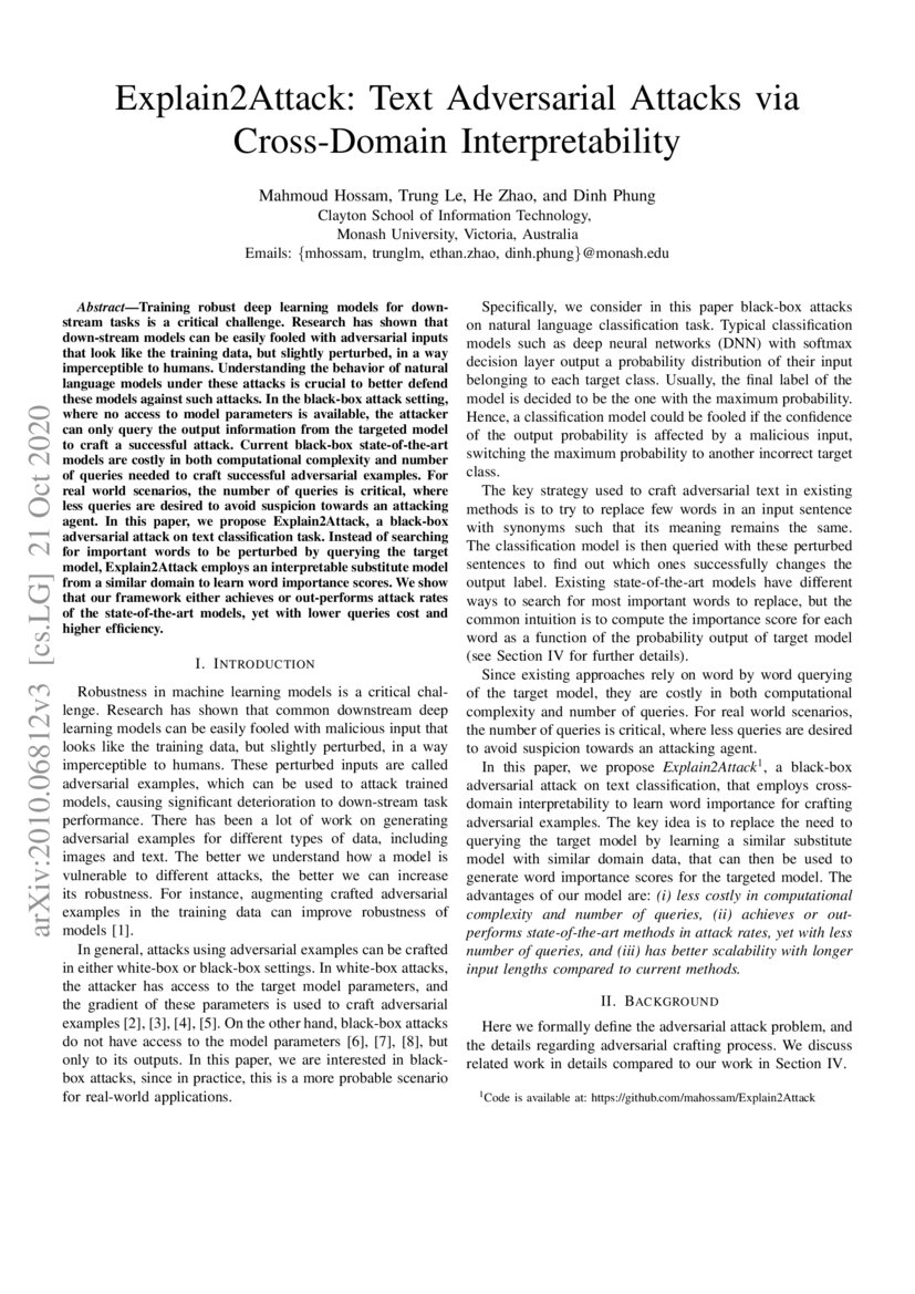 Explain2Attack: Text Adversarial Attacks via Cross-Domain Interpretability | DeepAI