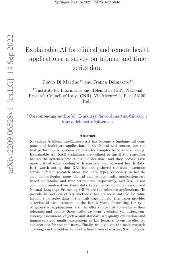Explainable Ai For Clinical And Remote Health Applications A Survey On Tabular And Time Series