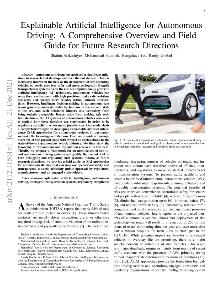 Explainable Artificial Intelligence for Autonomous Driving: A ...