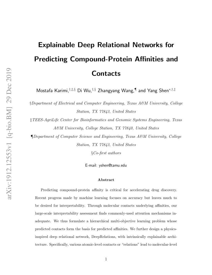 Explainable Deep Relational Networks For Predicting Compound Protein