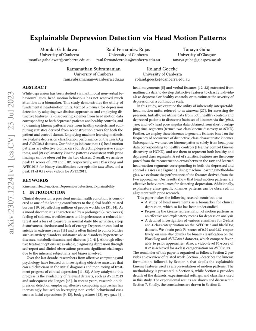 Explainable Depression Detection Via Head Motion Patterns Deepai