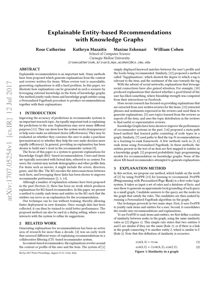 Explainable Entity-based Recommendations with Knowledge Graphs | DeepAI