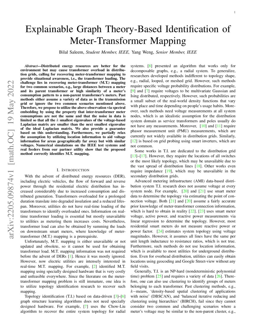Explainable Graph Theory-Based Identification of Meter-Transformer ...