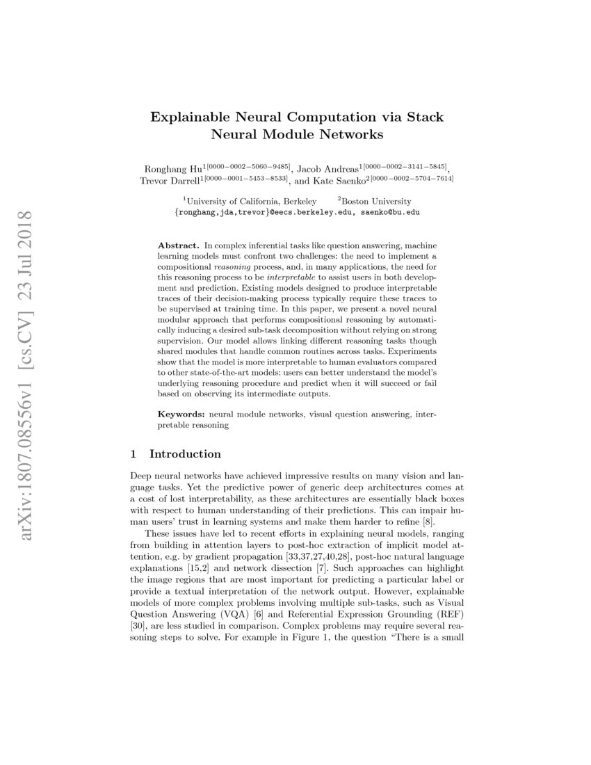 Explainable Neural Computation Via Stack Neural Module Networks Deepai