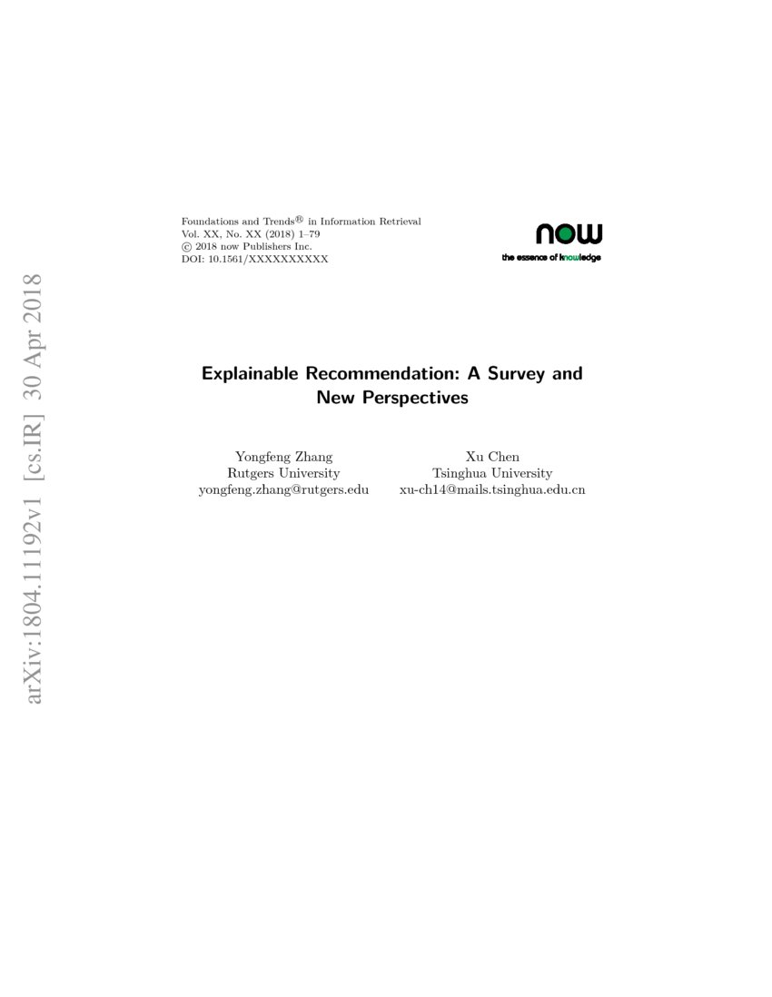 Explainable Recommendation: A Survey and New Perspectives | DeepAI