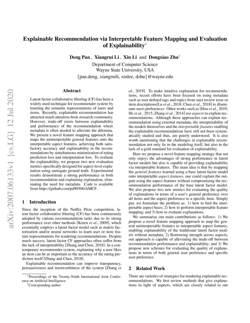 Explainable Recommendation Via Interpretable Feature Mapping And