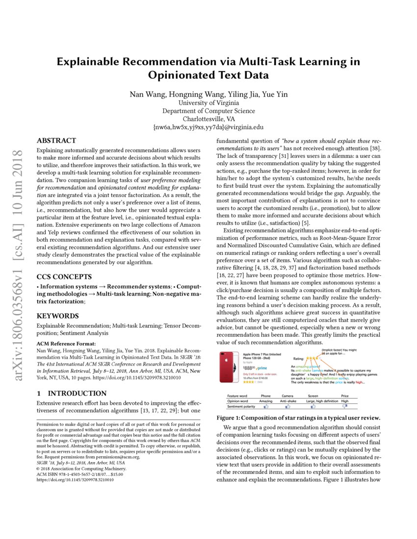 Explainable Recommendation via Multi-Task Learning in Opinionated Text ...
