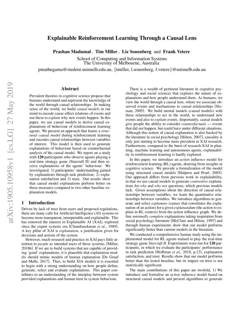 Explainable Reinforcement Learning Through a Causal Lens | DeepAI