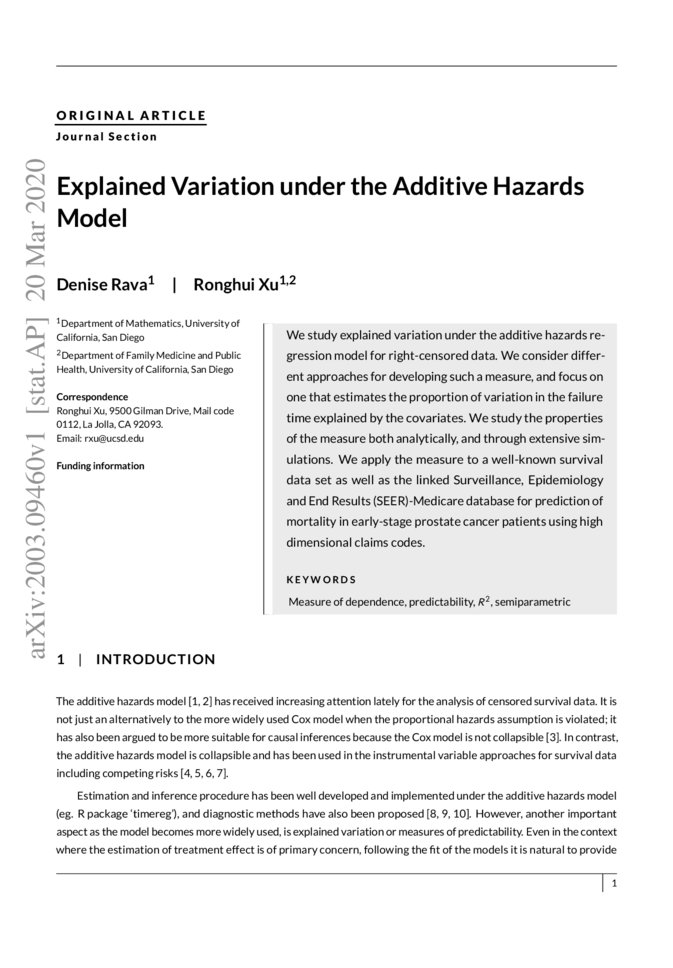 Explained Variation under the Additive Hazards Model | DeepAI