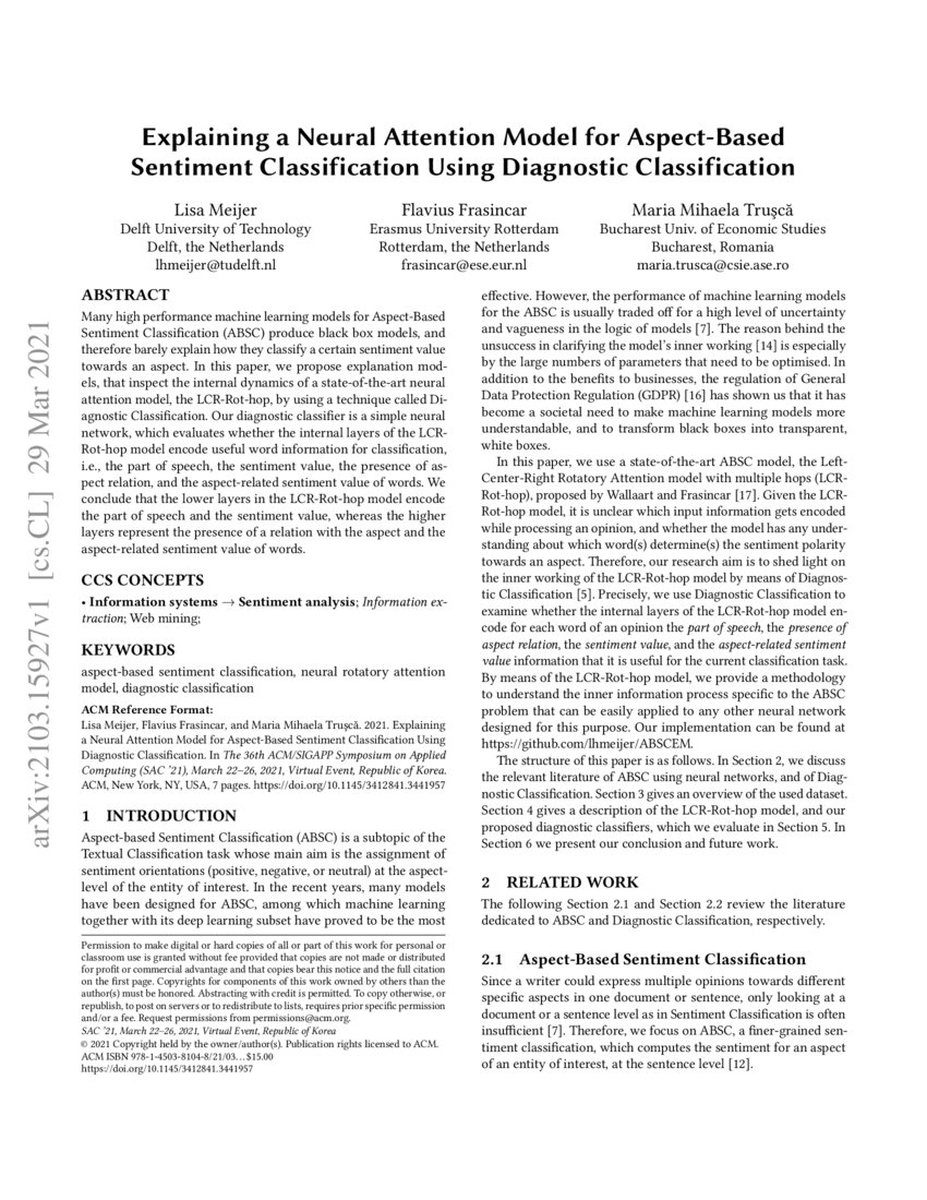 Explaining A Neural Attention Model For Aspect Based Sentiment Classification Using Diagnostic