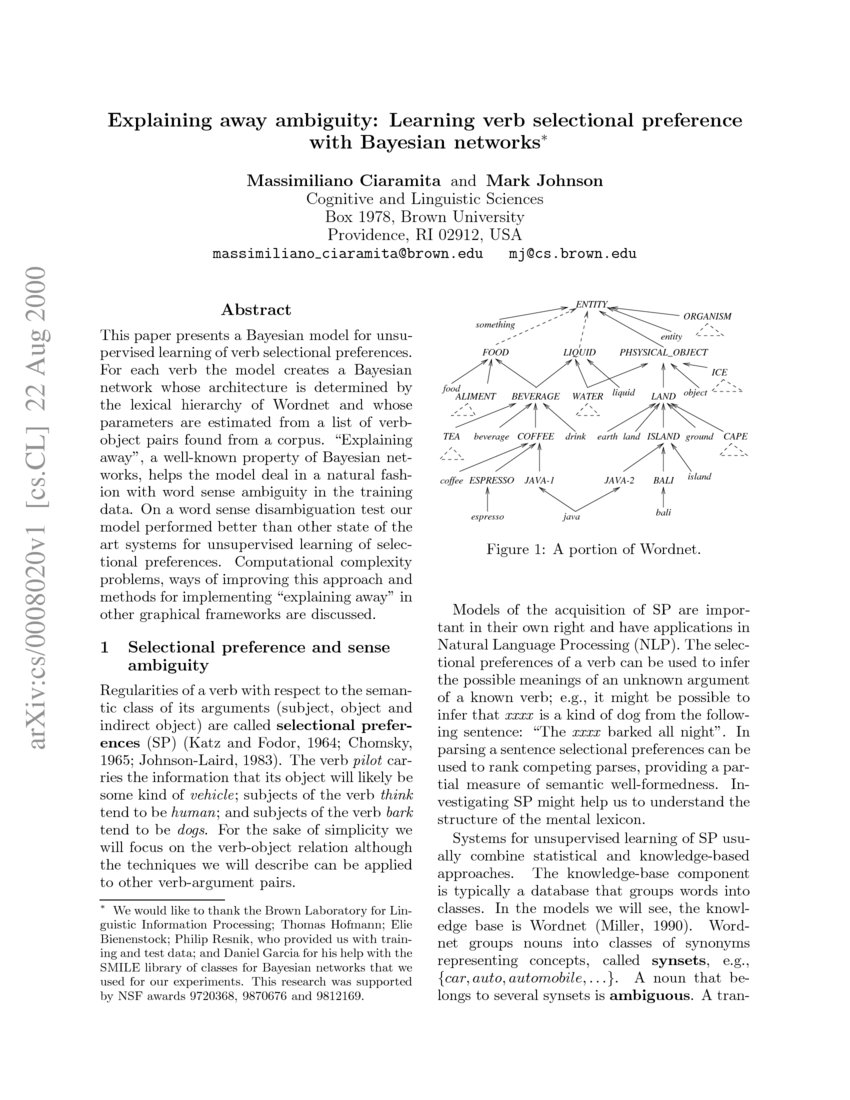 Explaining Away Ambiguity Learning Verb Selectional Preference With Bayesian Networks Deepai
