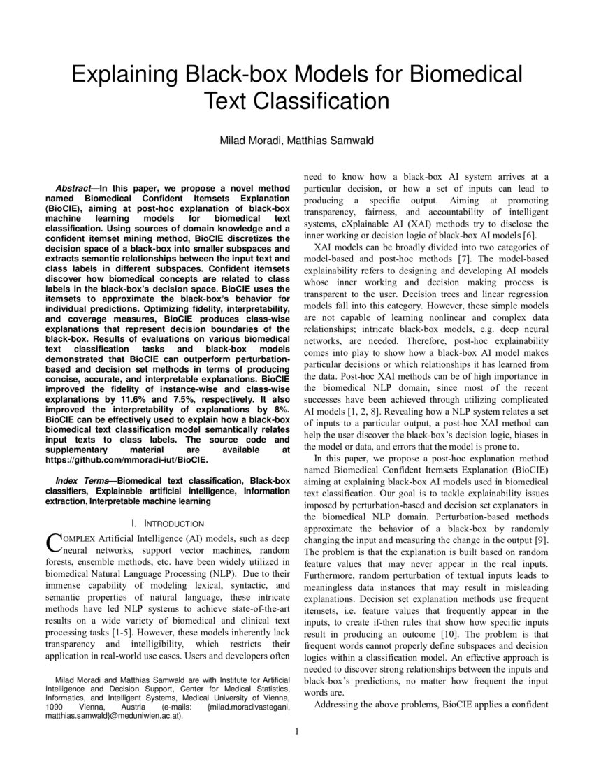 Explaining Black-box Models for Biomedical Text Classification | DeepAI