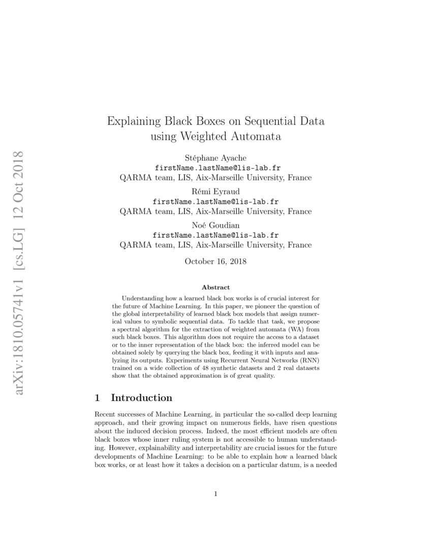 Explaining Black Boxes on Sequential Data using Weighted Automata | DeepAI