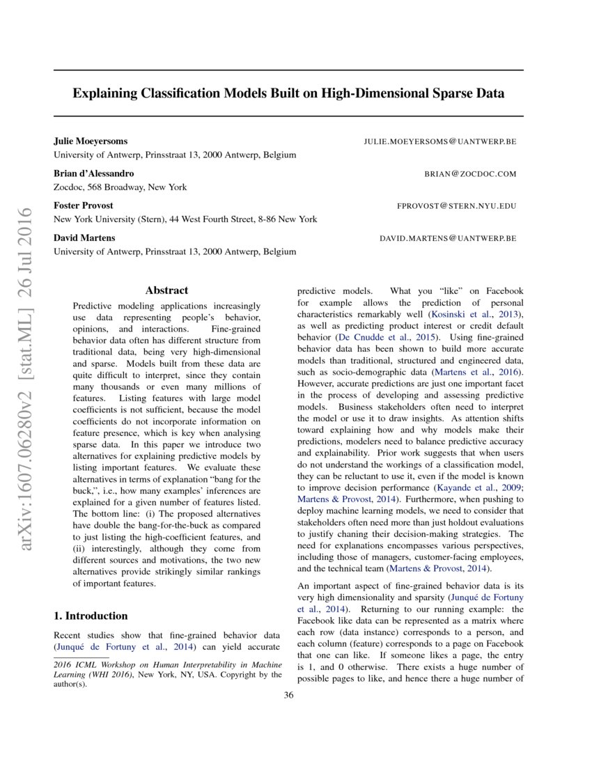 Explaining Classification Models Built on High-Dimensional Sparse Data | DeepAI