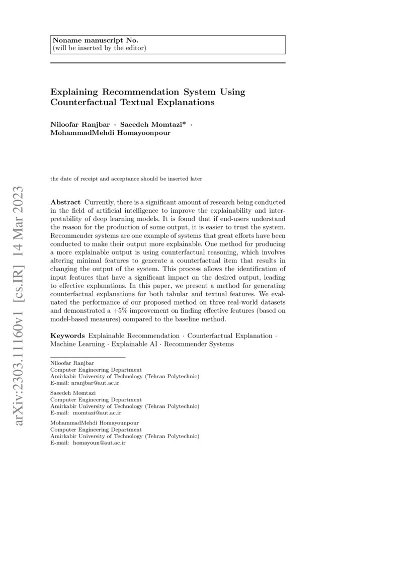 Explaining Recommendation System Using Counterfactual Textual Explanations Deepai
