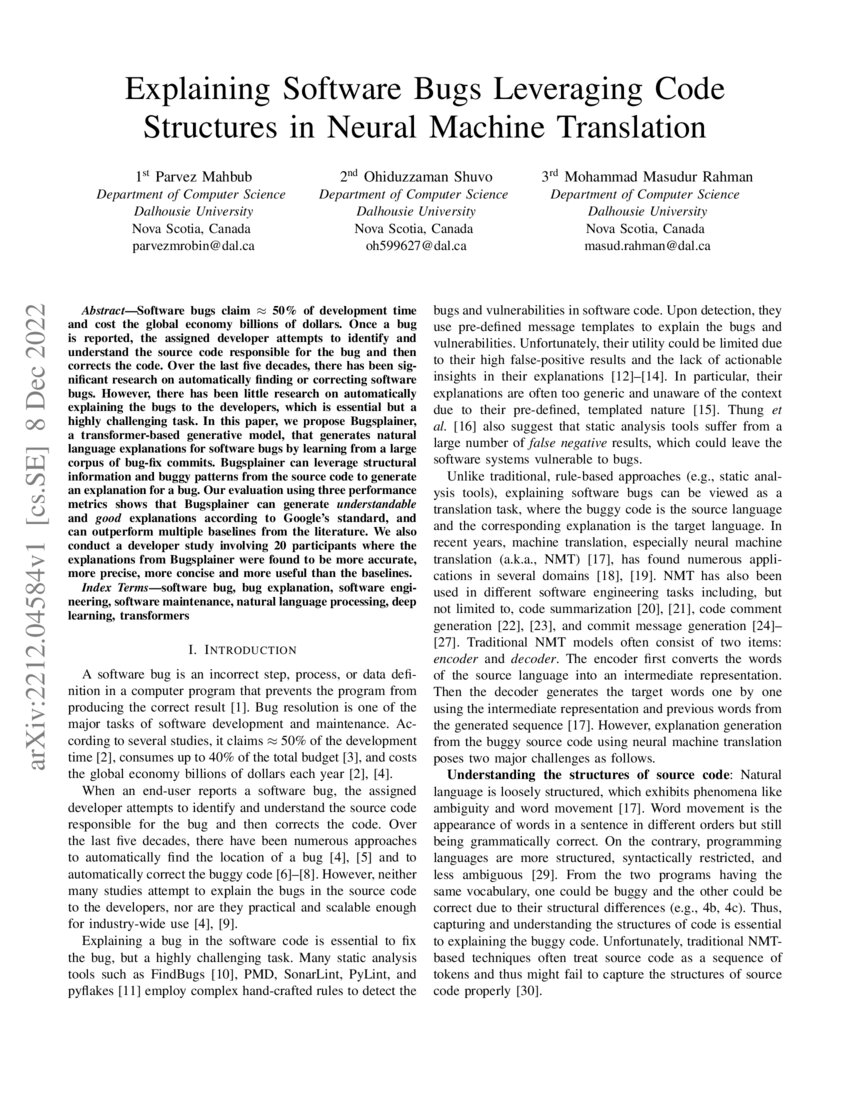 Explaining Software Bugs Leveraging Code Structures In Neural Machine Translation Deepai