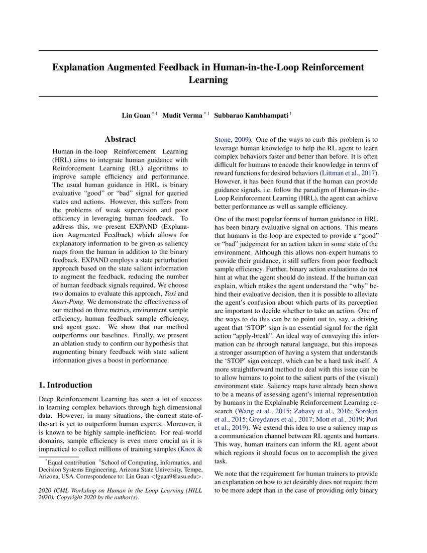 Explanation Augmented Feedback In Human In The Loop Reinforcement Learning Deepai