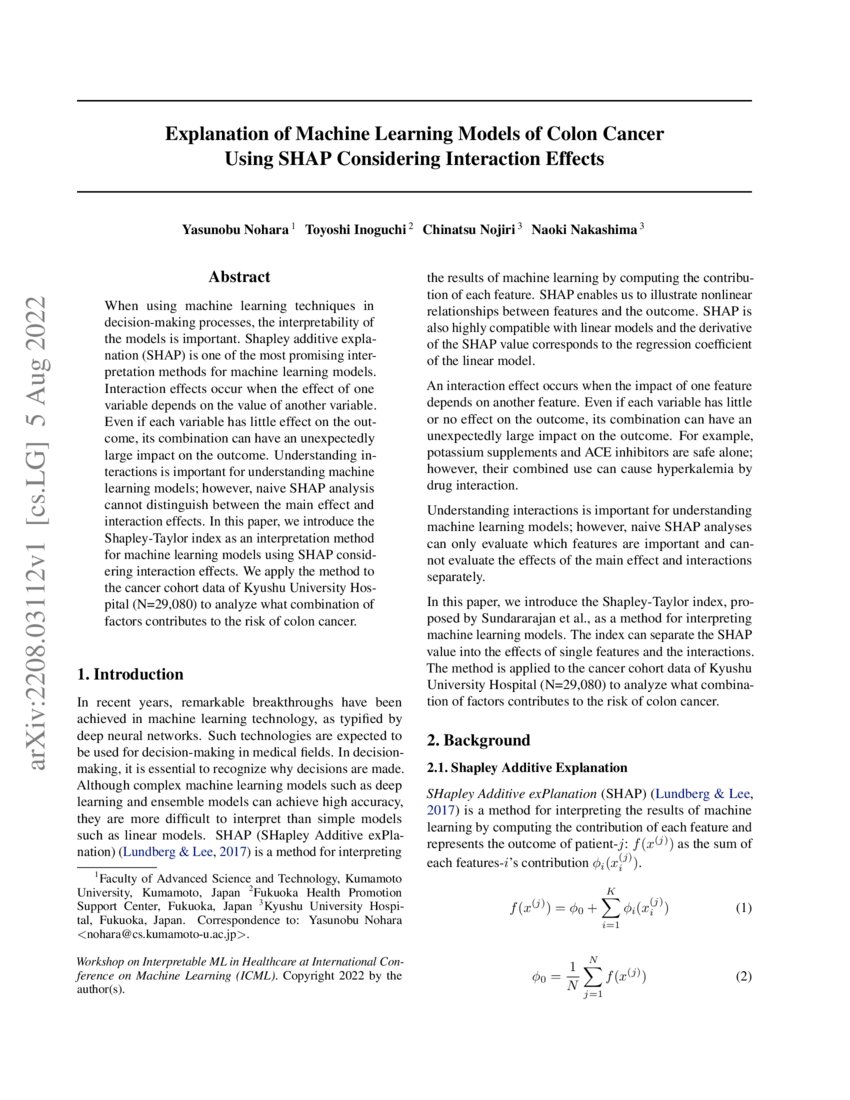 Explanation of Machine Learning Models of Colon Cancer Using SHAP ... Explanation of Machine Learning Models of Colon Cancer Using SHAP ...