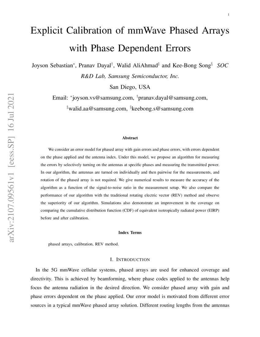 Explicit Calibration Of Mmwave Phased Arrays With Phase Dependent Errors Deepai