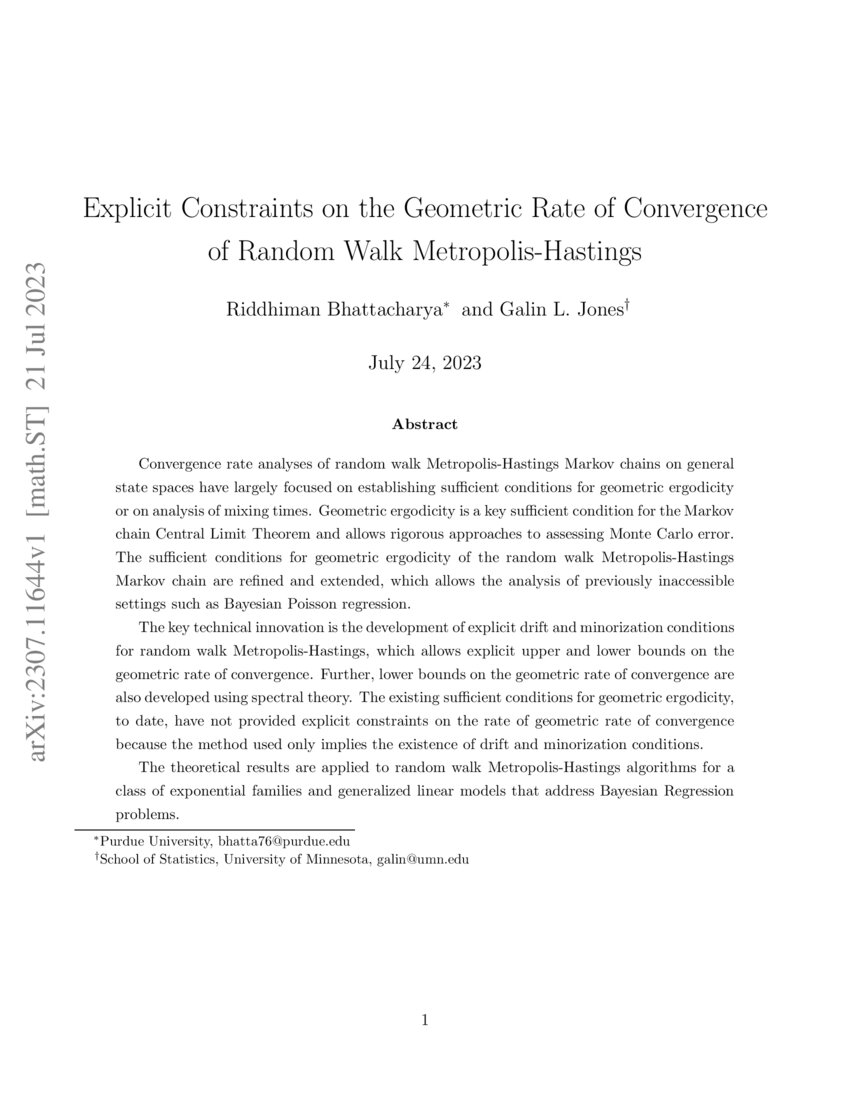 Explicit Constraints On The Geometric Rate Of Convergence Of Random Walk Metropolis Hastings