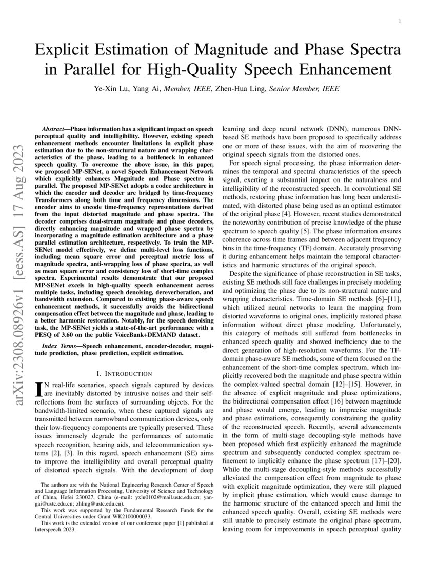 Explicit Estimation Of Magnitude And Phase Spectra In Parallel For High Quality Speech