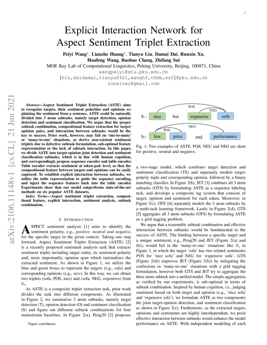 Explicit Interaction Network For Aspect Sentiment Triplet Extraction