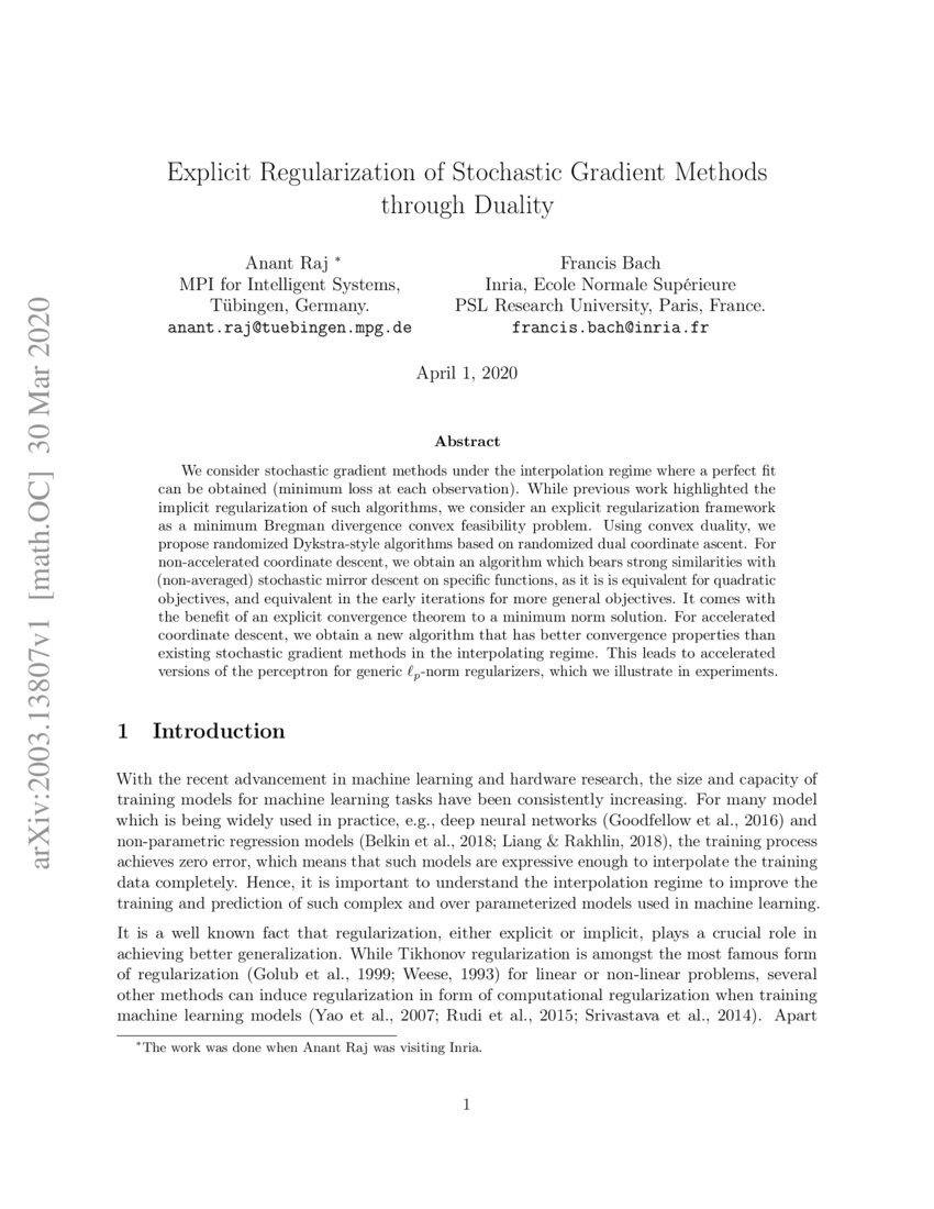 Explicit Regularization Of Stochastic Gradient Methods Through Duality Deepai