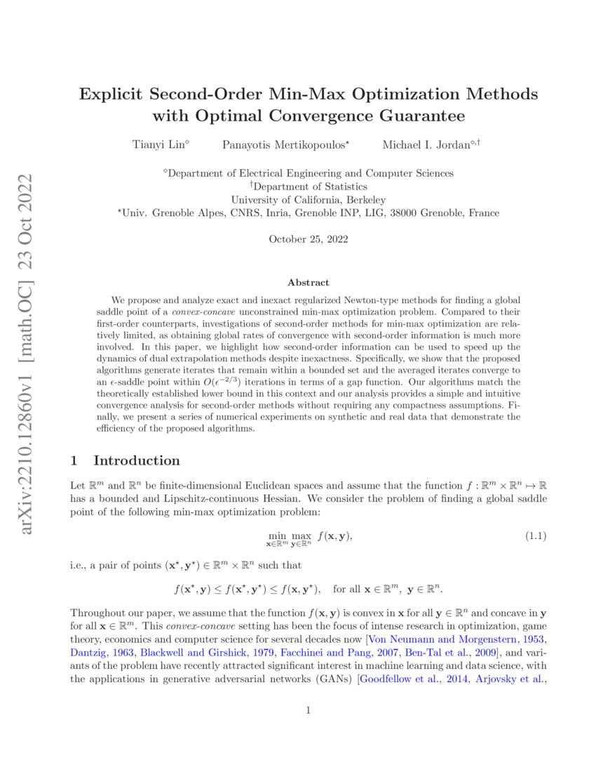 Explicit Second-Order Min-Max Optimization Methods with Optimal ... Explicit Second-Order Min-Max Optimization Methods with Optimal ...